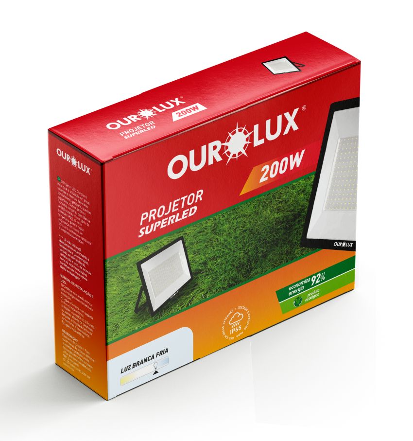 Superled Projetor Slim 200W Preto 6500K - Ourolux