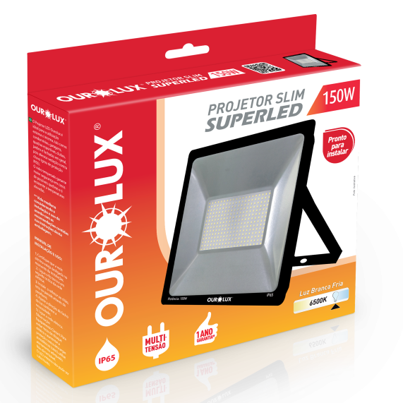 Superled Projetor Slim 150W Preto 6500K - Ourolux